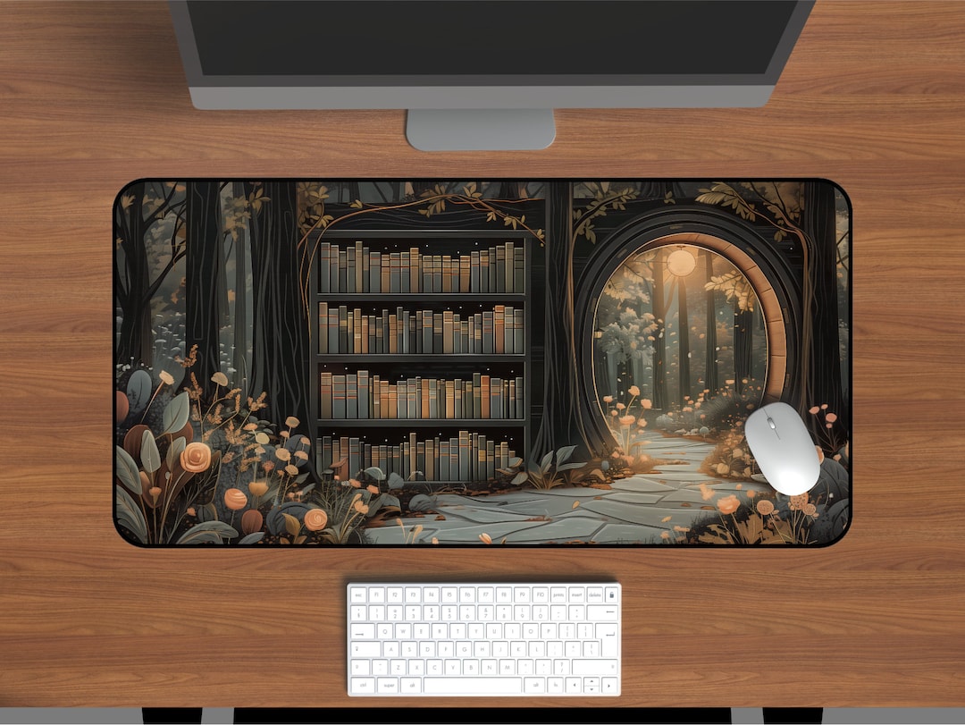 Enchanted Forest Library Desk Mat: Mystical Bookshelf Mouse Pad - Etsy