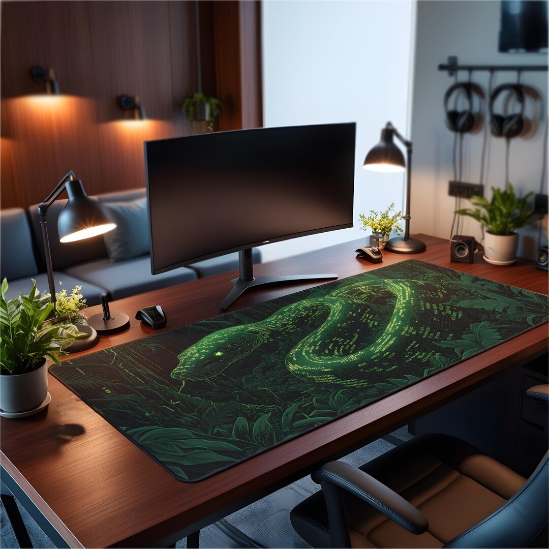 Cyber Snake Desk Mat | Digital Jungle Mousepad, Futuristic Matrix ...