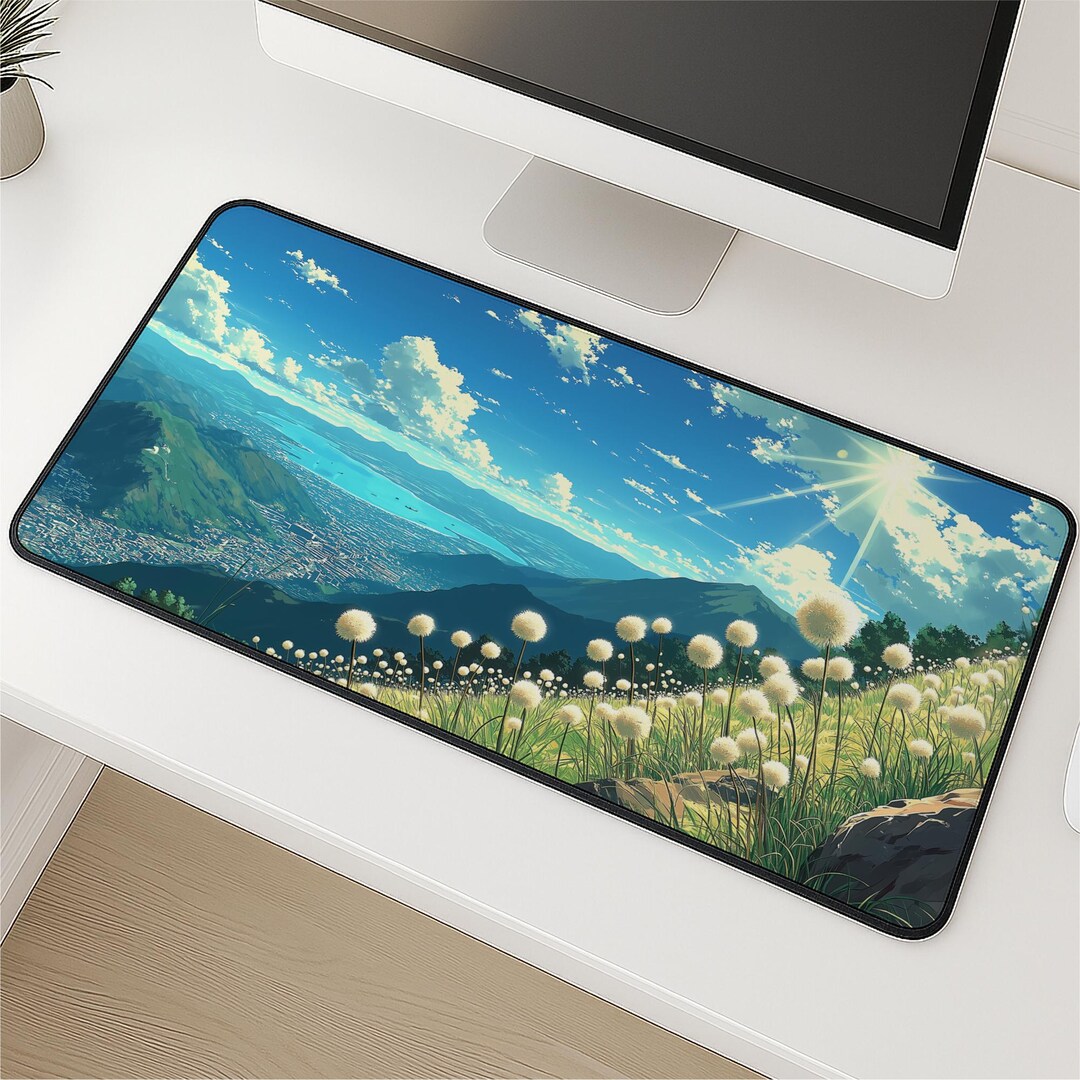Scenic Mountain View Desk Mat: Large Gaming Mousepad With Blue Sky and ...