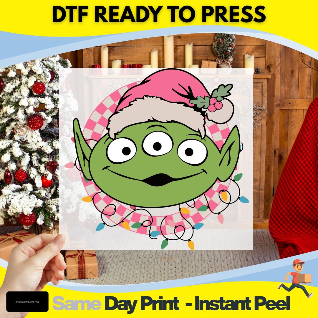 DTF Transfer, Festive Alien With Santa Hat, Cheer Ready Press, Full ...
