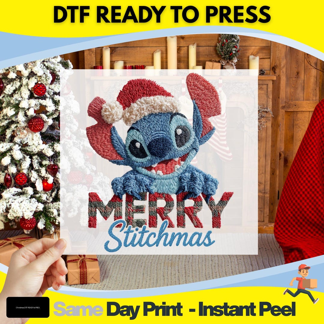 Merry Stitchmas DTF Transfer, Festive Embroidery Style, Ready to Press ...