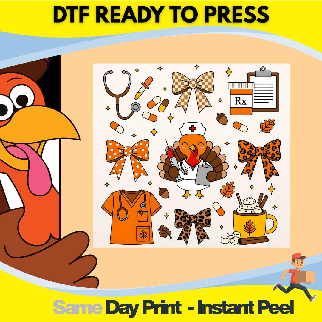 DTF Transfer, Thanksgiving Nurse Turkey, Autumn Medical Theme, Ready to ...
