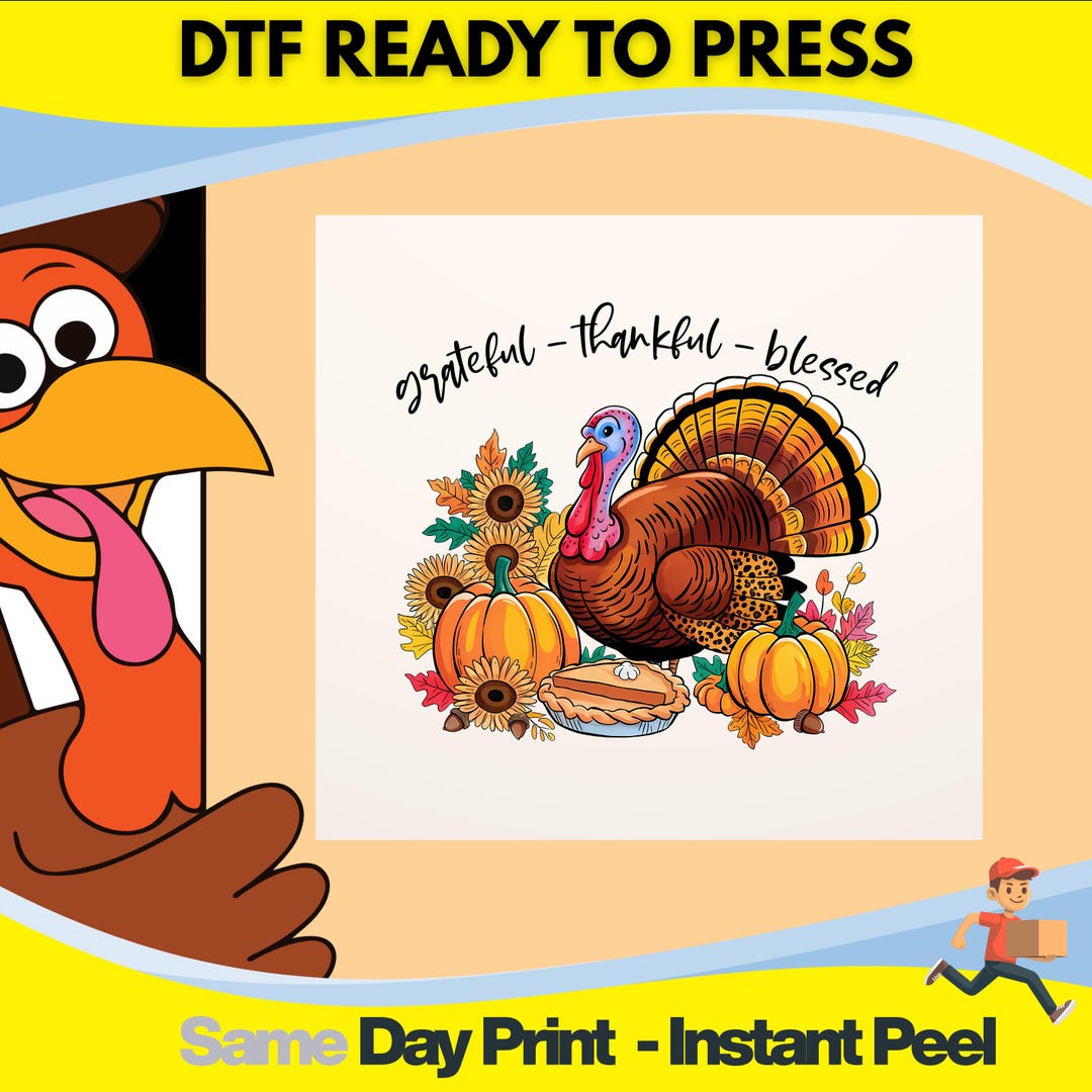 DTF Transfer, Thanksgiving Turkey, Ready to Press Heat Transfer ...