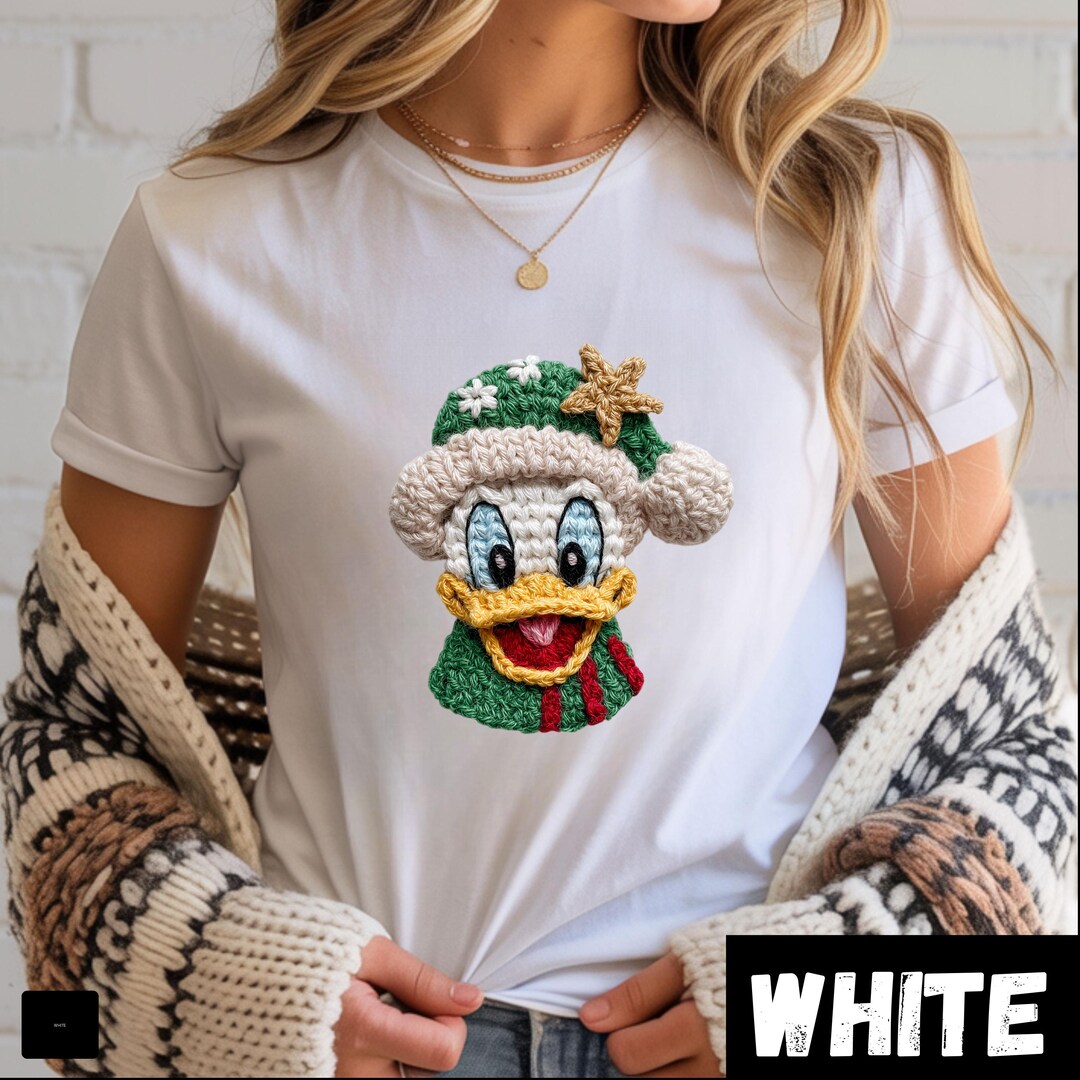 Festive Crochet Donald Duck Unisex T-shirt, Holiday Yarn Tee - Etsy