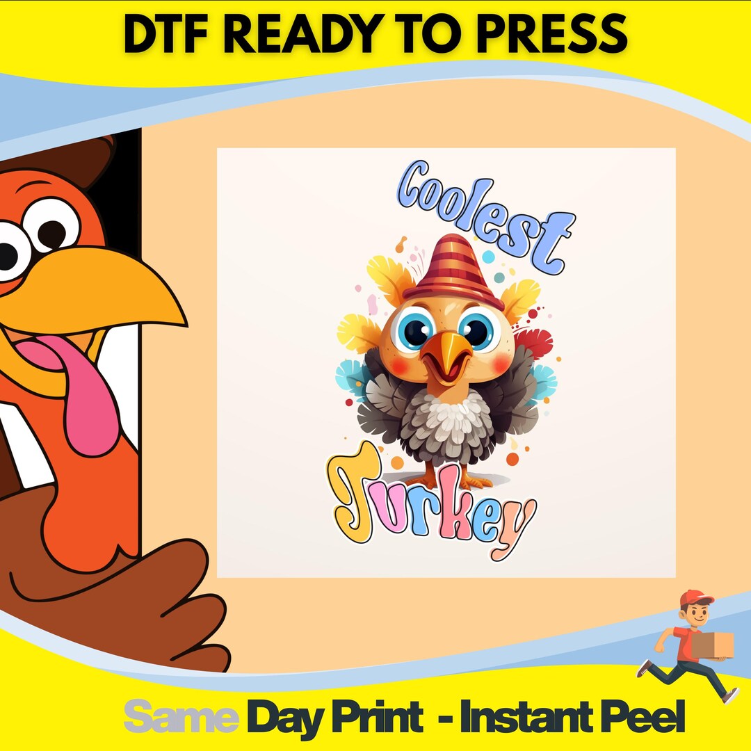 DTF Transfer, Thanksgiving Cartoon Turkey Heat Transfer, Ready to Press ...
