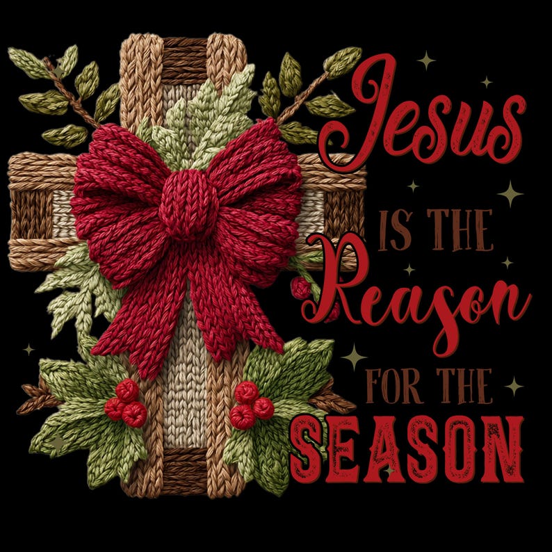 DTF Transfer, Cross With Yarn Texture, Festive Red Bow, Custom DTF ...