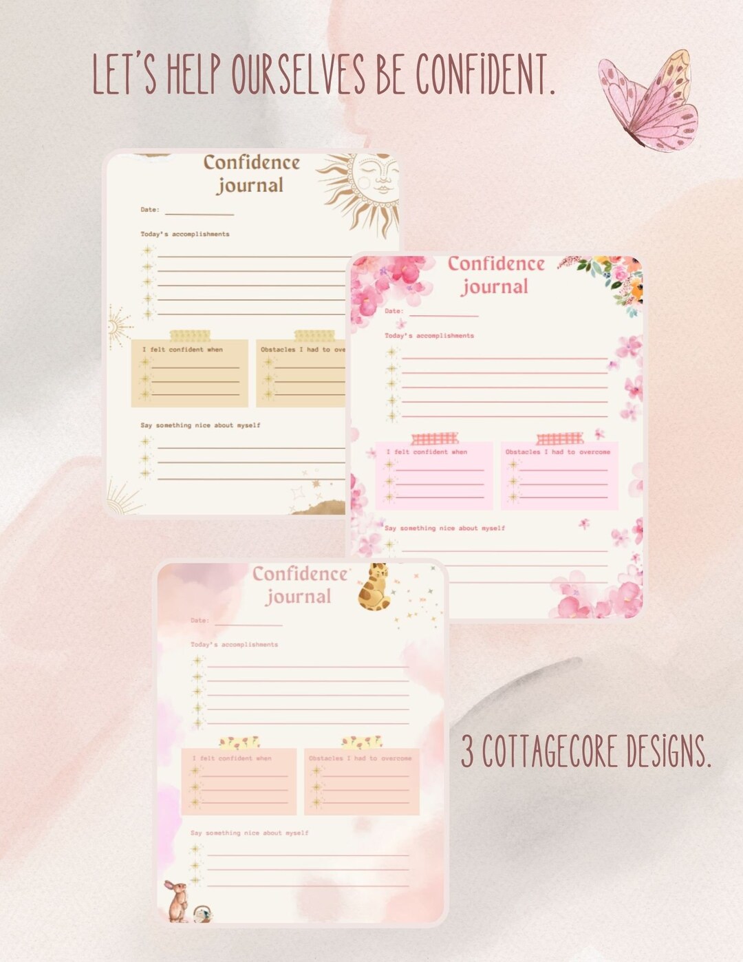 Printable Confidence Journal 3 Designs, Cottagecore Flowers Celestial ...