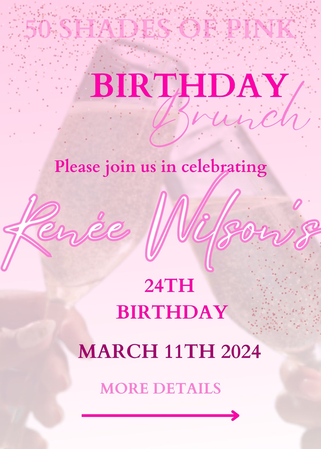 50 Shades of Pink Brunch Invite, Digital Brunch Invite, Digital ...
