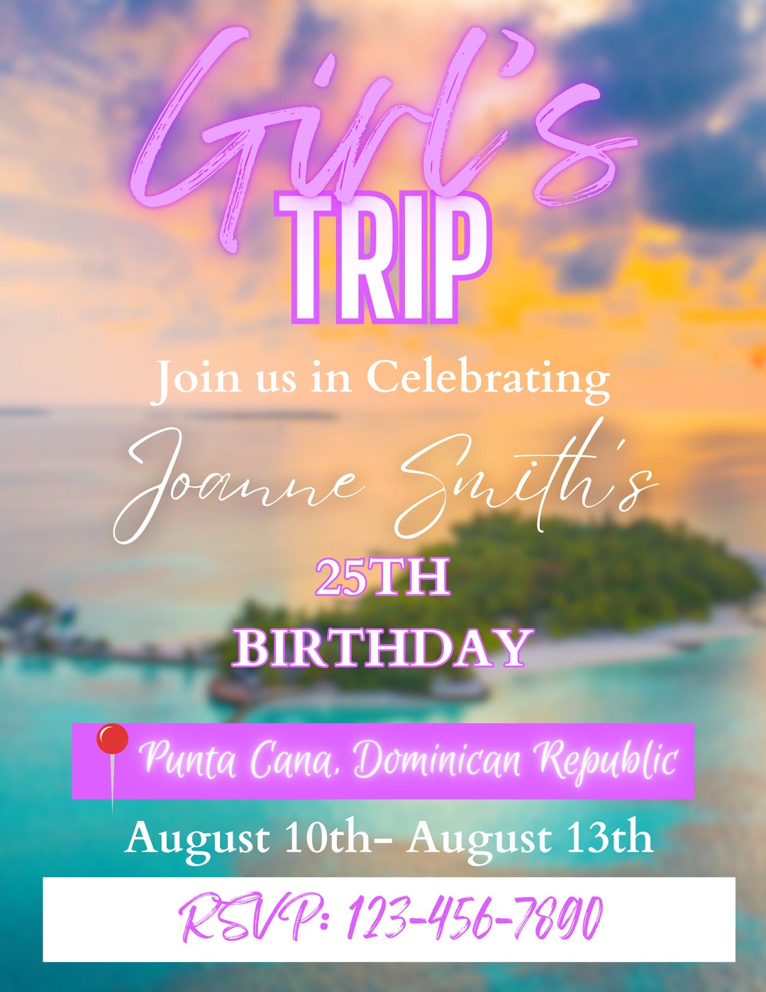 Editable Birthday/girls Trip Invitation, 3-day Itinerary, Digital ...