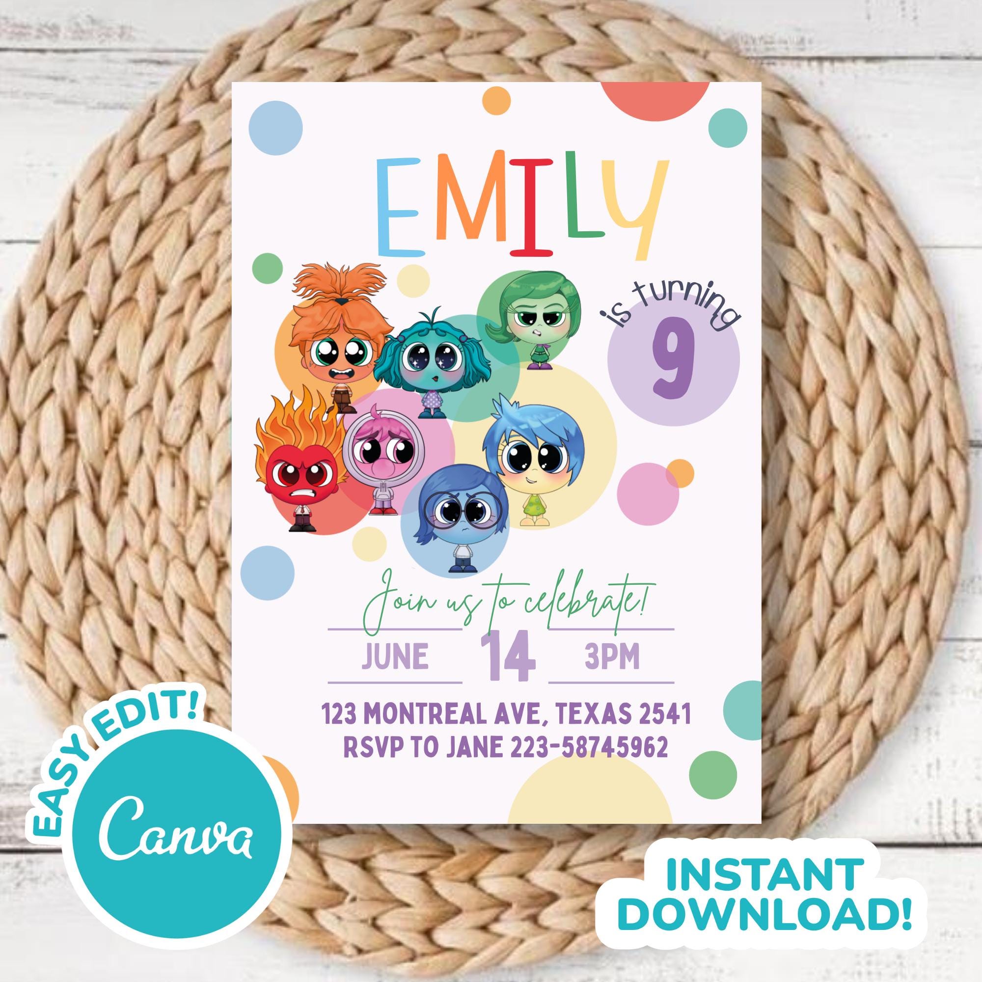 Inside Out Intensamente Digital Birthday Invitation Printable and ...