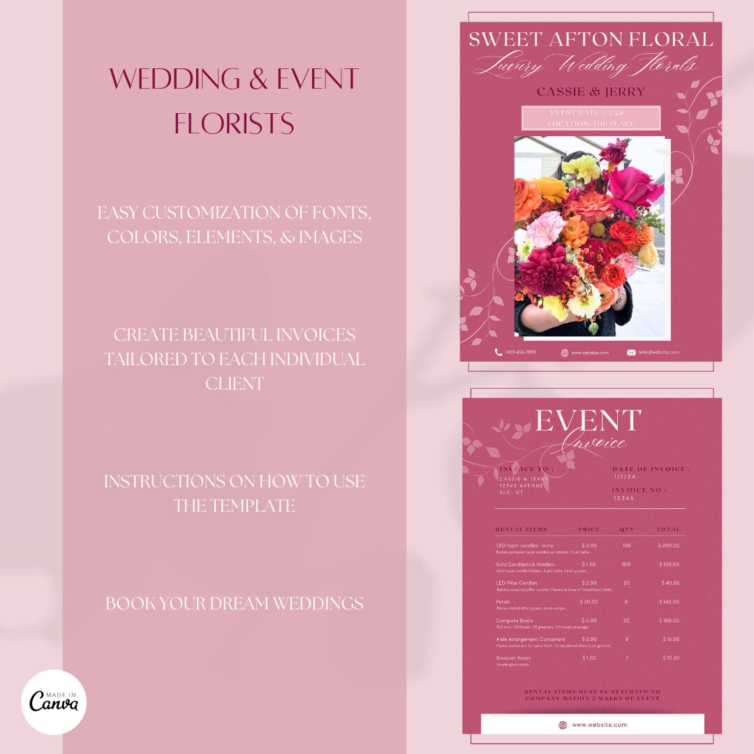 Wedding Florist Invoice Template | Florist Template | Digital Template ...