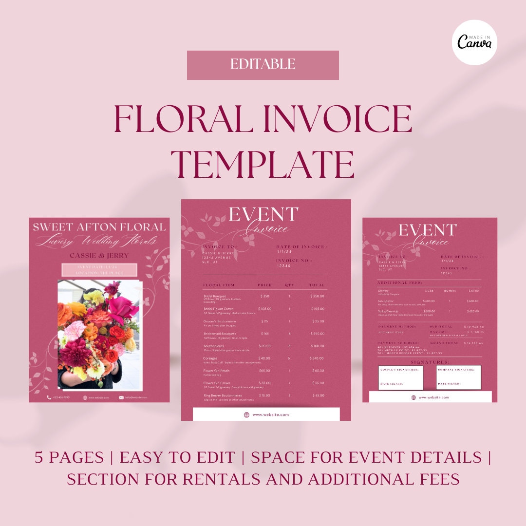 Wedding Florist Invoice Template | Florist Template | Digital Template ...