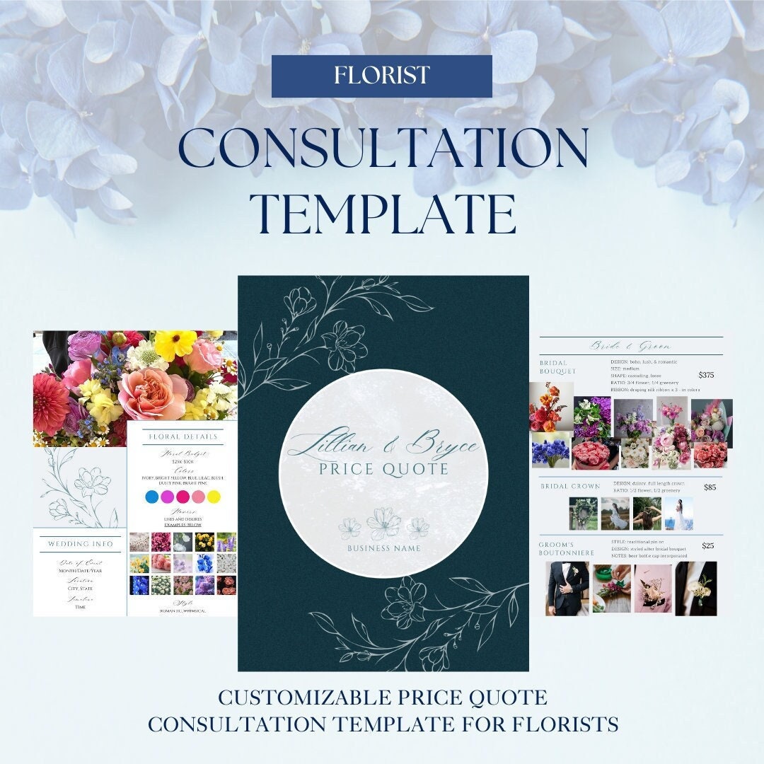 Florist Wedding Consultation Template: Editable Price Quote (digital ...