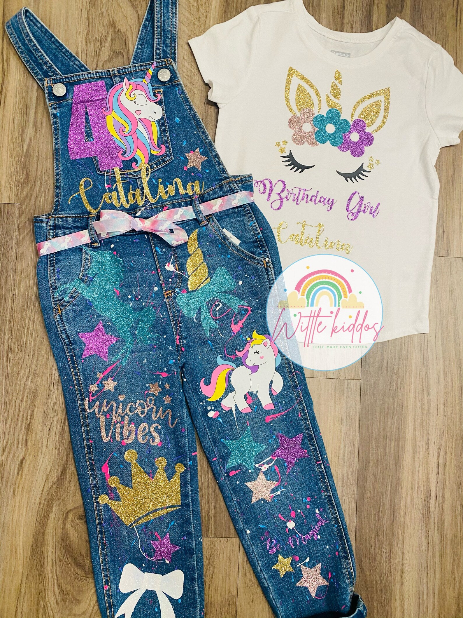 Unicorn Kid Birthday Overalls, Girl Custom Overall Birthday Outfit ...