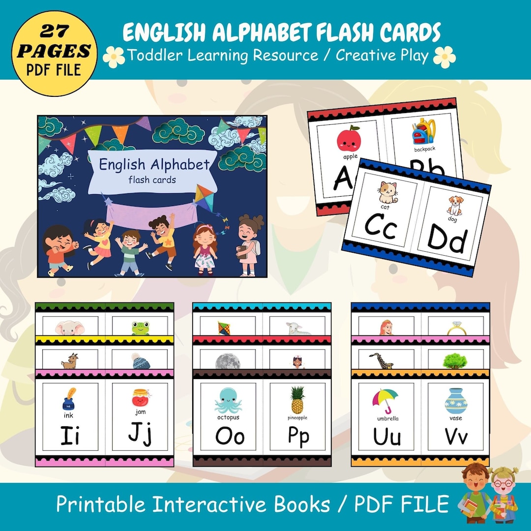 English Alphabet Flash Cards / Homeschooling/ Preschool Flash Cards / Toddlers Learning /toddler ...