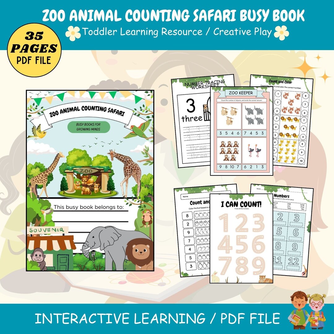 Zoo Animal Counting Safari Busy Book / Preschool Busy Books/worksheets ...