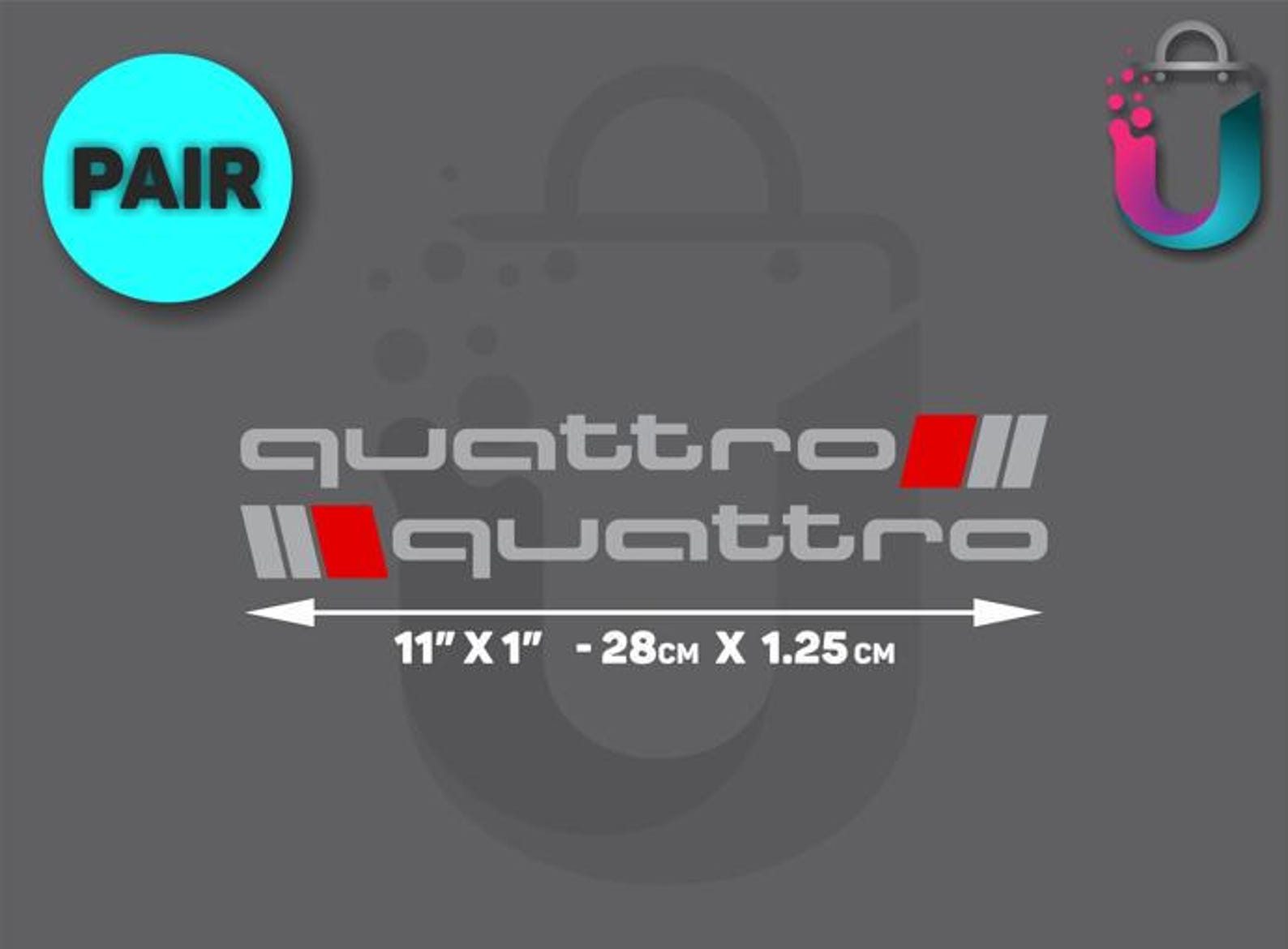 Audi Quattro 28cm Emblem Decal Pair– Racing Stripes for Car Doors ...
