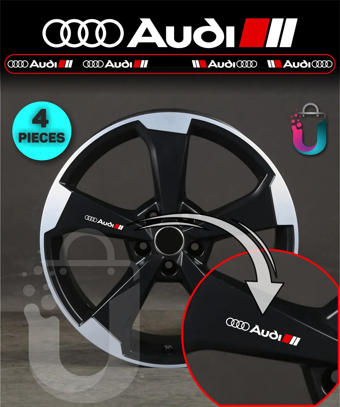 4x Audi S-line Alloy Wheel Decal Stickers – Rim Emblem Graphics for A3 ...