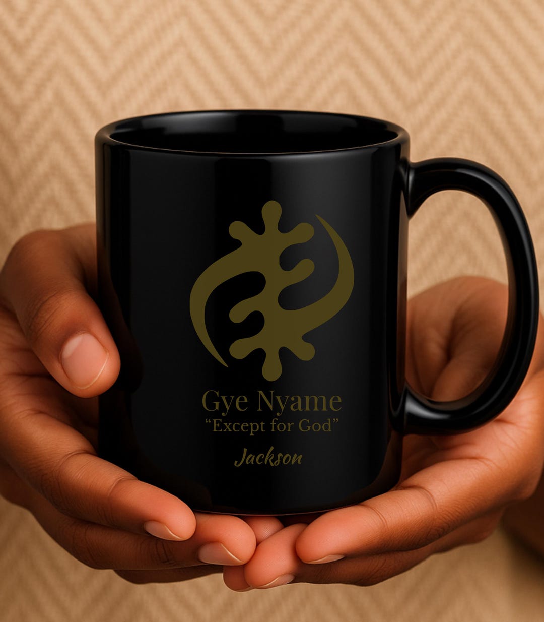 Personalized Afrocentric Gye Nyame Adinkra Mug - Faith & Strength Black ...