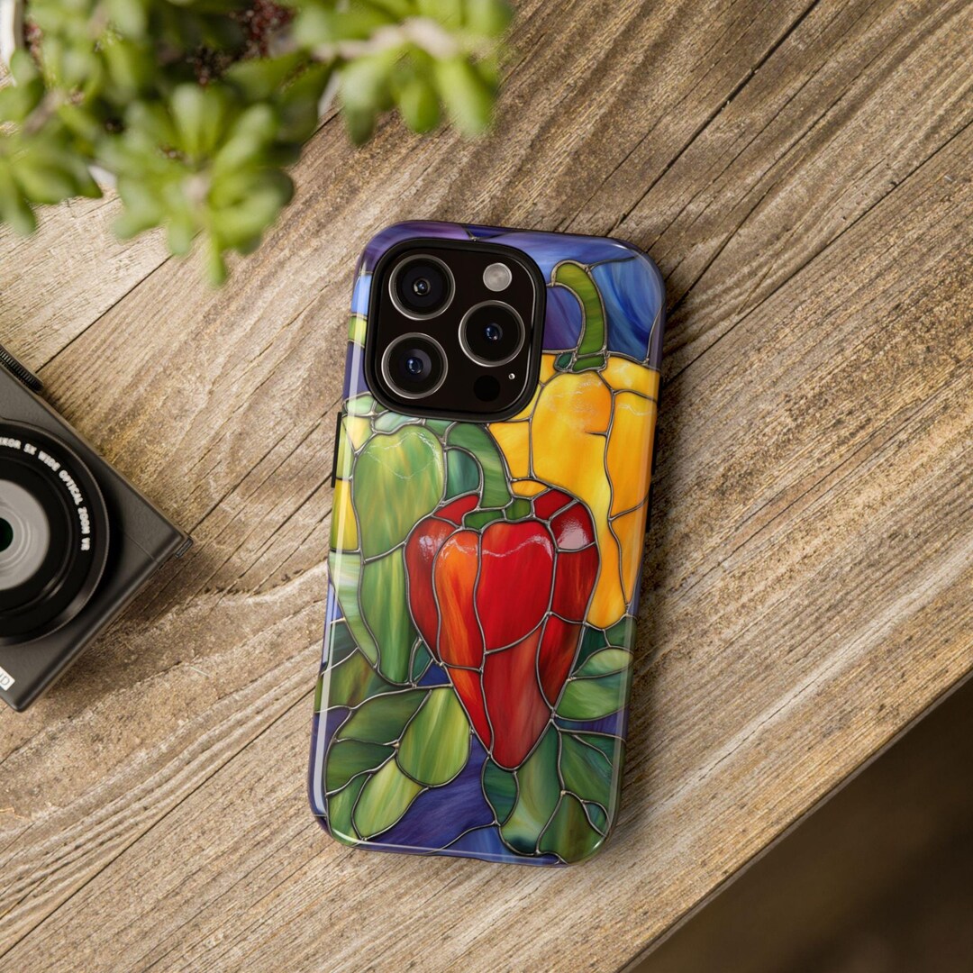 Vibrant Stained Glass Peppers Phone Cover: Unique Artful Design, Tough ...