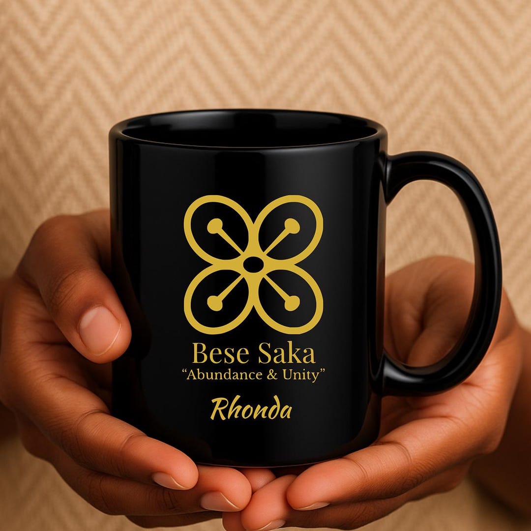 Personalized Afrocentric Bese Saka Adinkra Mug - Wealth Unity Symbol ...