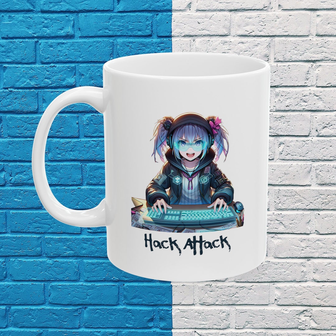 Anime Hacker Girl Mug, Cyber Tech Computer Geek Coffee Cup, Vibrant ...