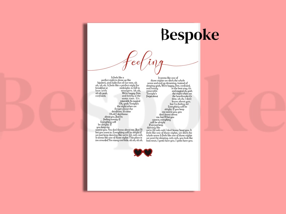 Feeling 22 Birthday Card - Taylor Swift 22 Song Lyrics Greeting Card ...