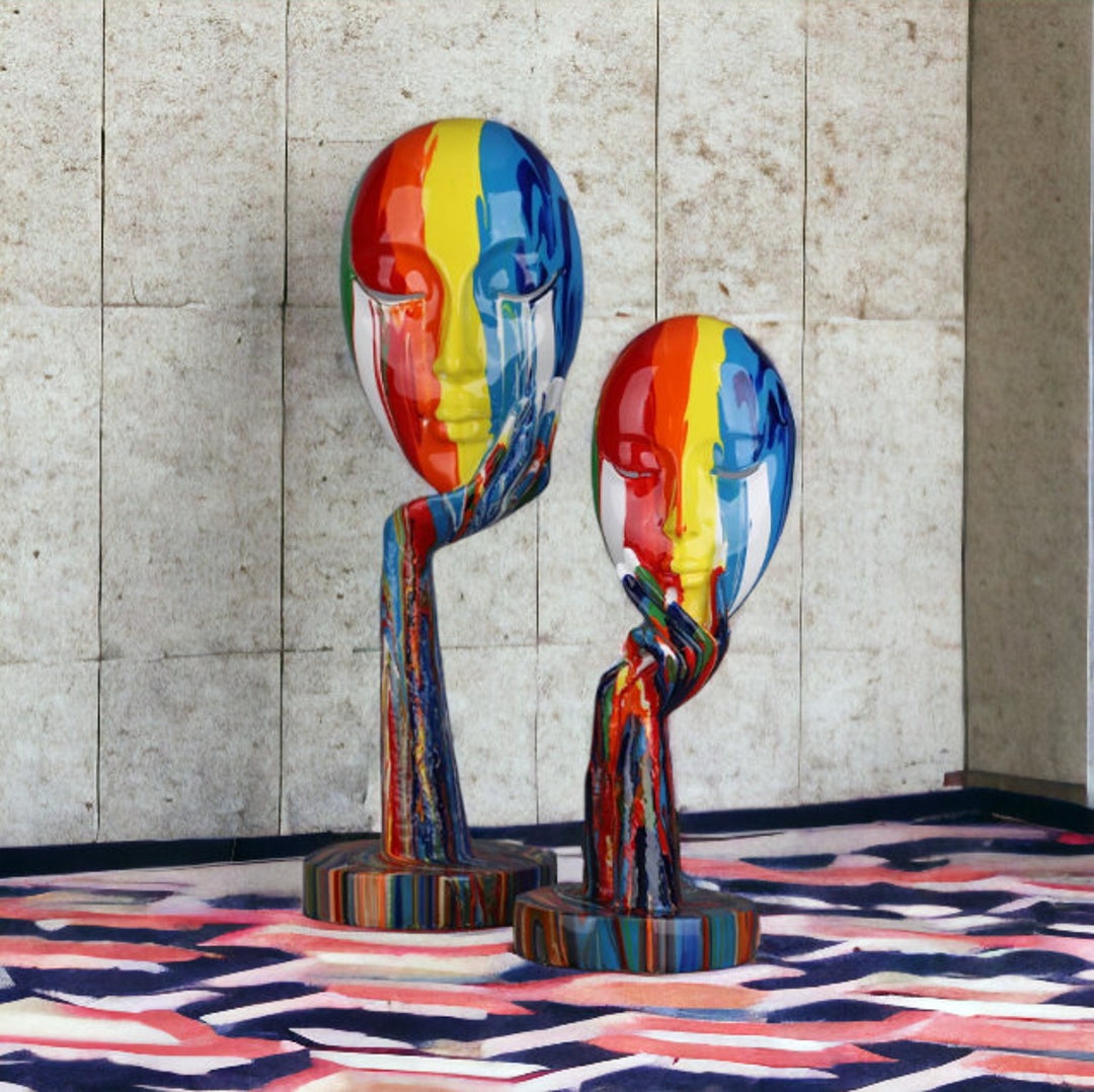 Creative Painted Colorful Woman Face Statue Decorative Home, Office ...