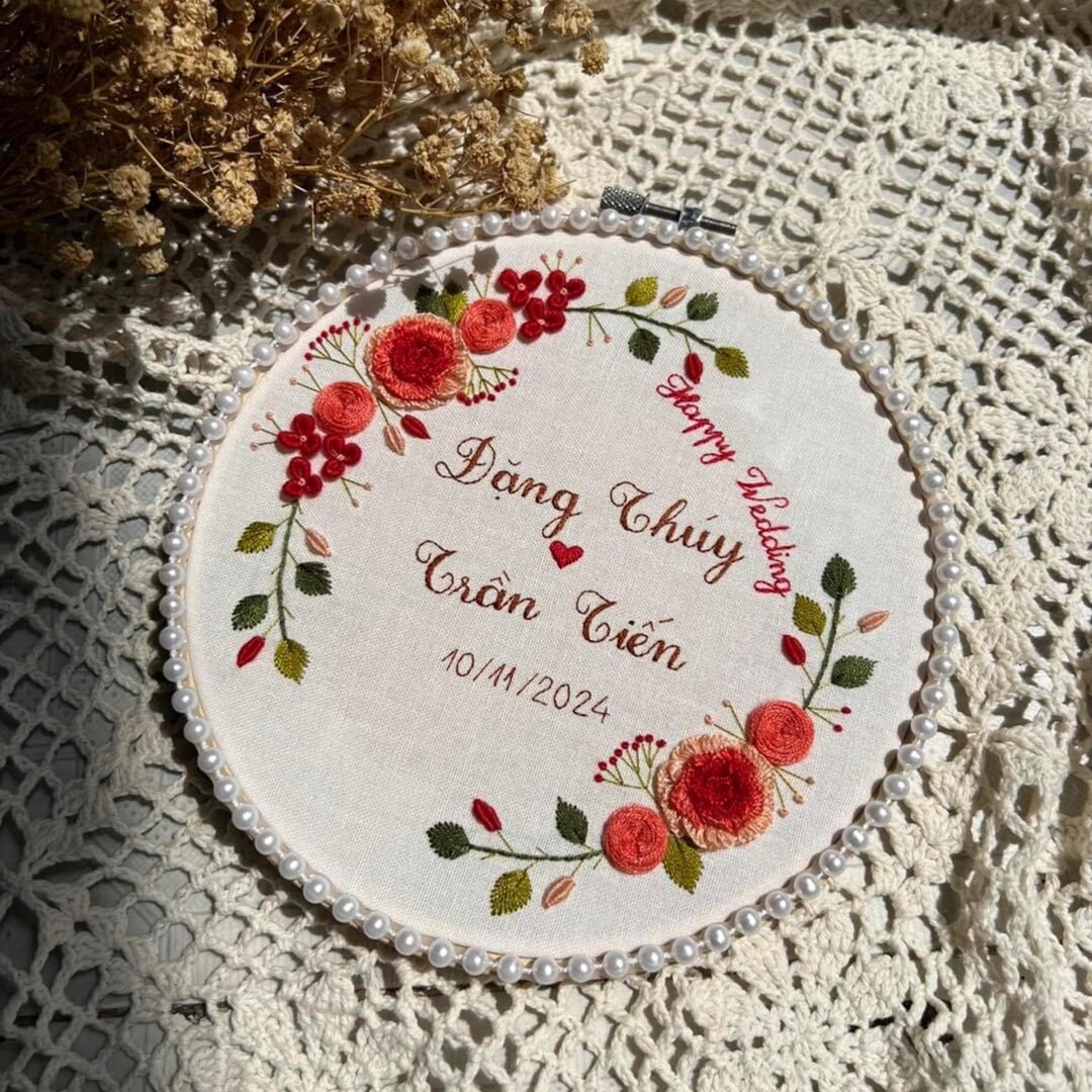 Hand Embroidered Wood Hoop, Custom Embroidered Hoop Art, Name Hoop Art ...