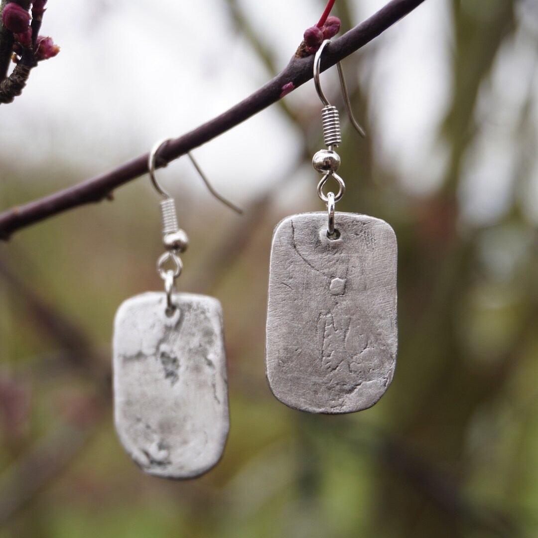 Silver Rectangle Earrings Simple Elegance With Organic Patterns ...