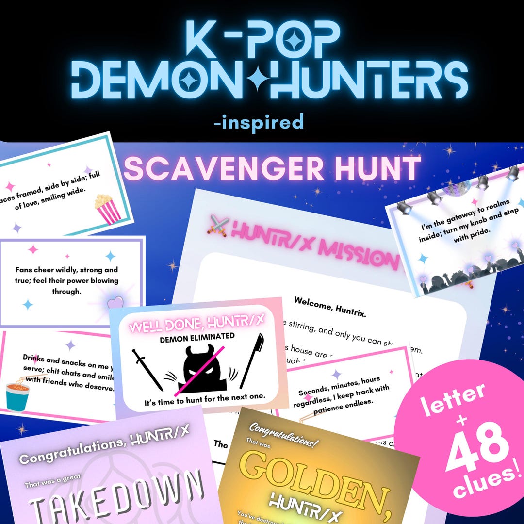 Kpop Demon Hunters Themed Scavenger Hunt - Printable Party Game With 48 ...
