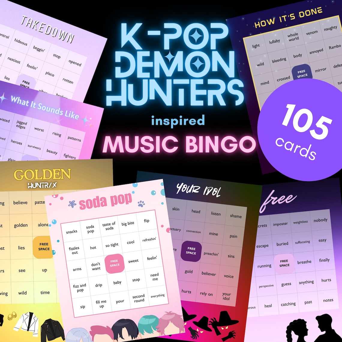 K-pop Demon Hunters Music Bingo | Teen Party Activity | Printable Kpop ...
