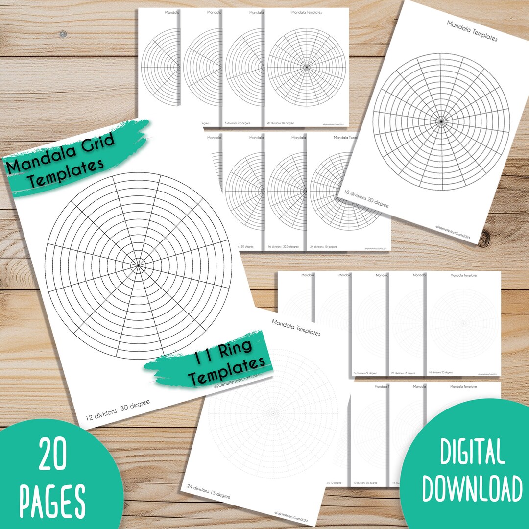 20 Mandala Grid Templates 11 Ring Mandalas, Dark and Feint Line ...