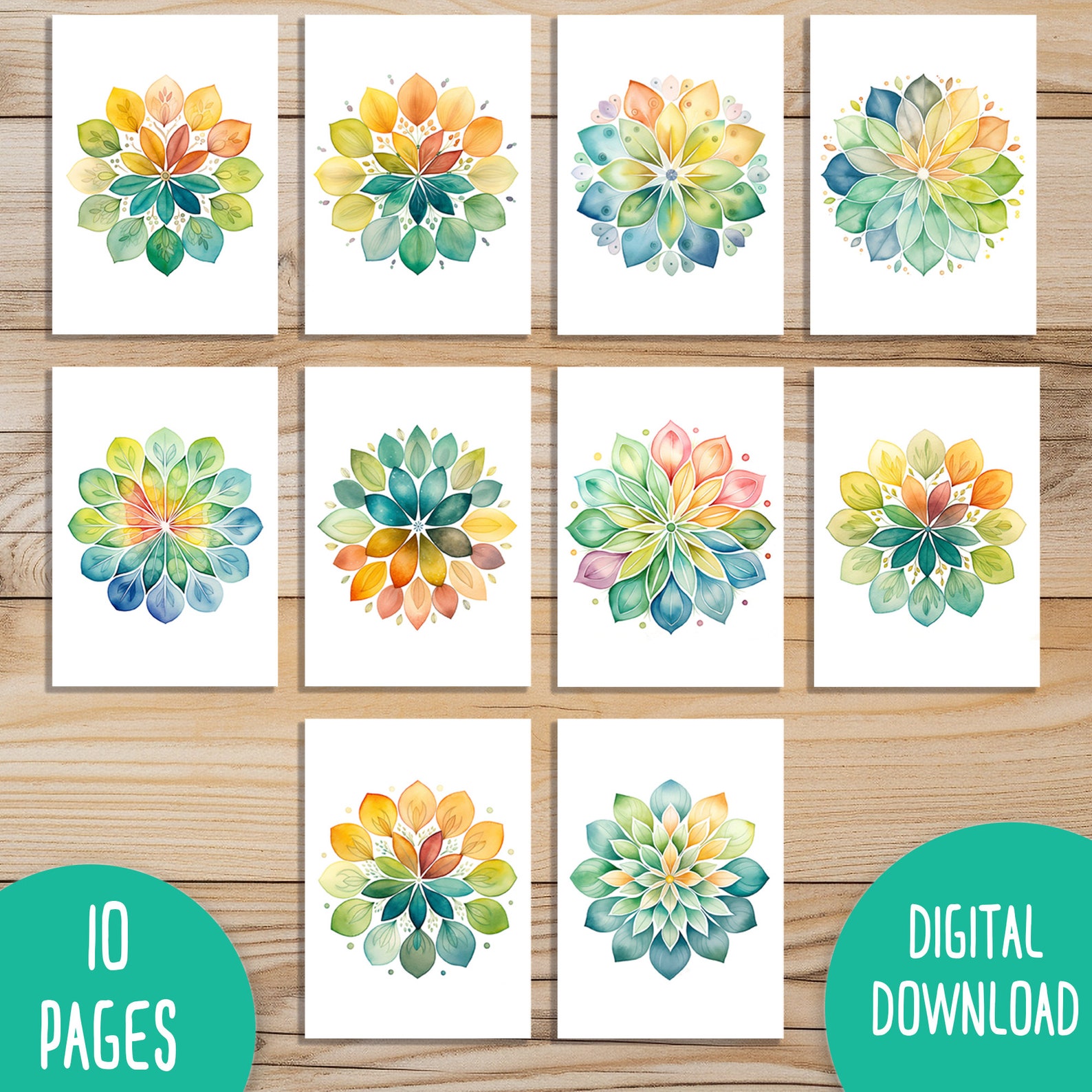 Rainbow Mandala Watercolour Reverse Colouring Pages, Instant Download ...
