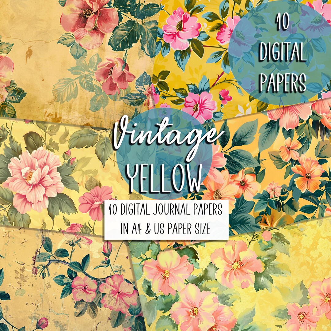 Vintage Yellow Floral Junk Journal Floral Printable Papers, Summer Junk ...