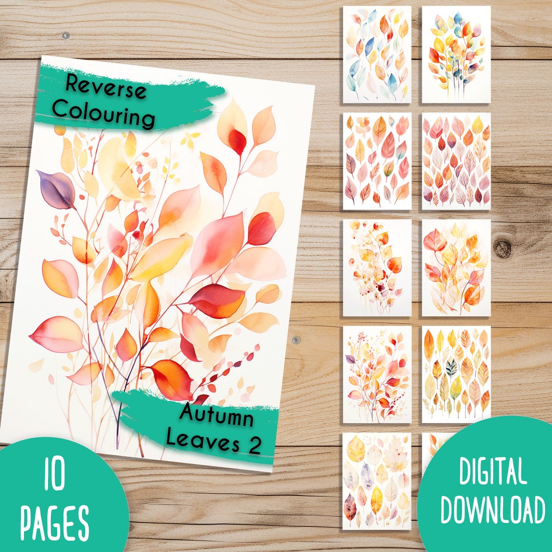 Autumn Leaves 2 Watercolour Reverse Colouring Pages, Instant Download ...