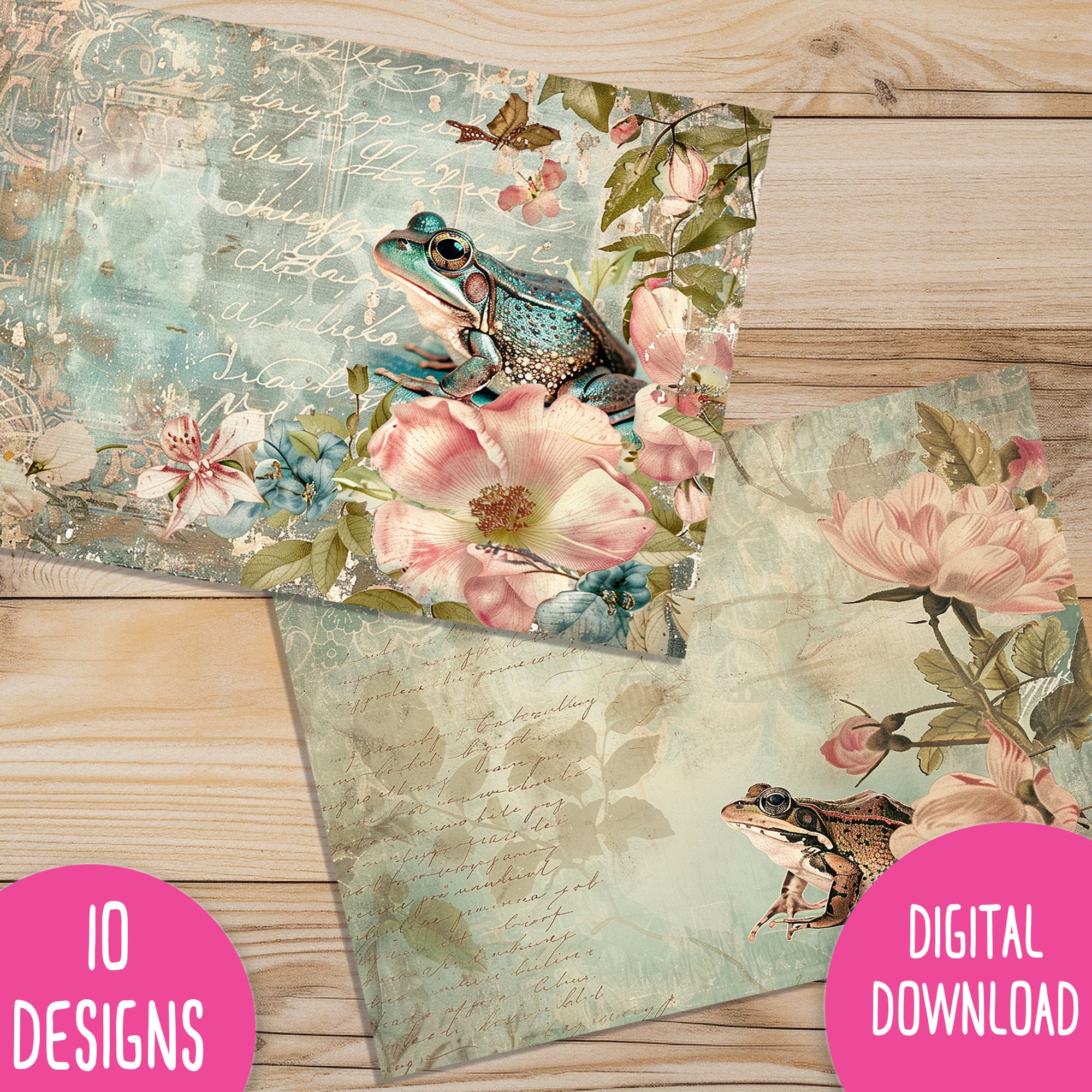 Vintage Frogs Junk Journal Digital Paper Pack, Instant Download Vintage ...