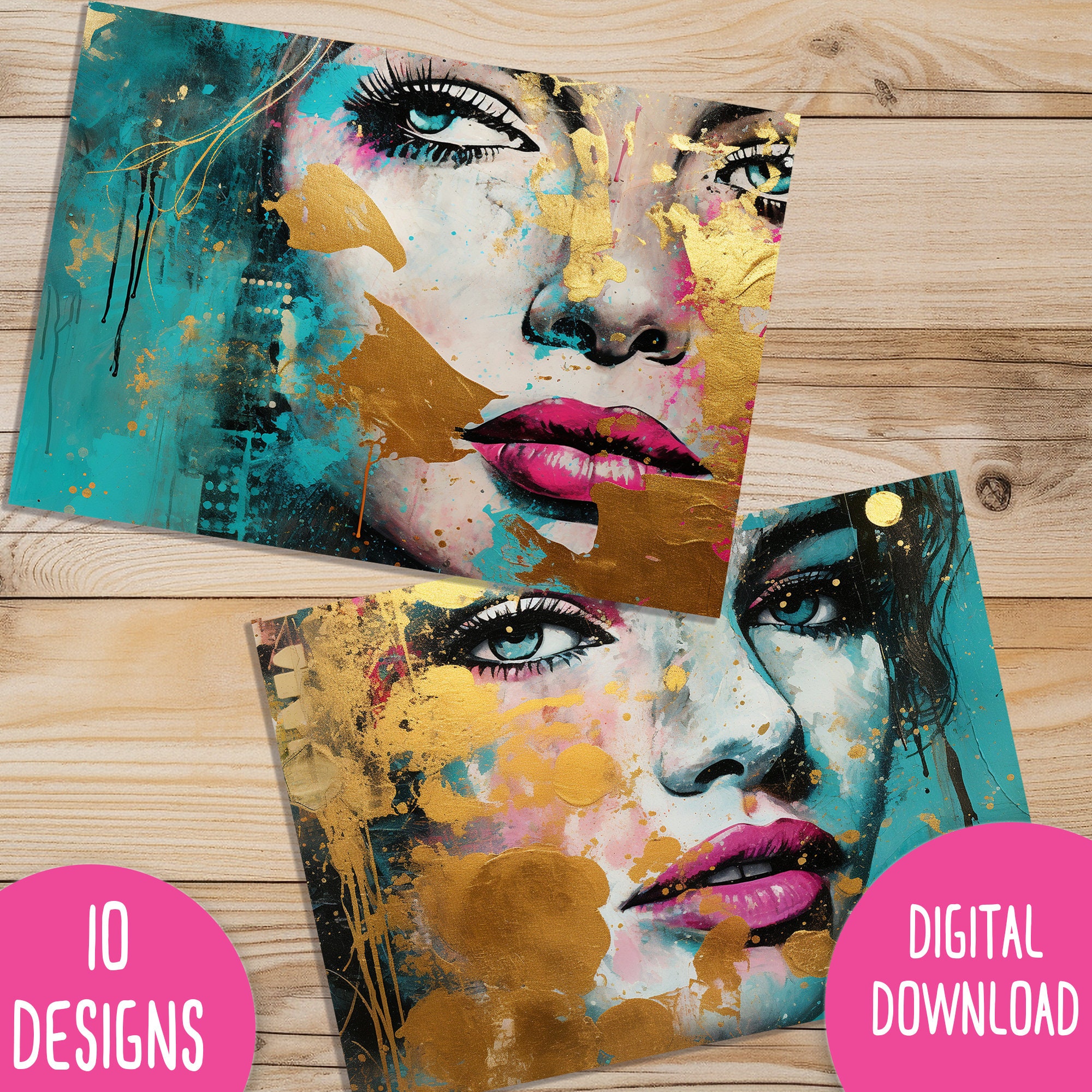 Mixed Media Faces Junk Journal Digital Paper Pack, Instant Download ...