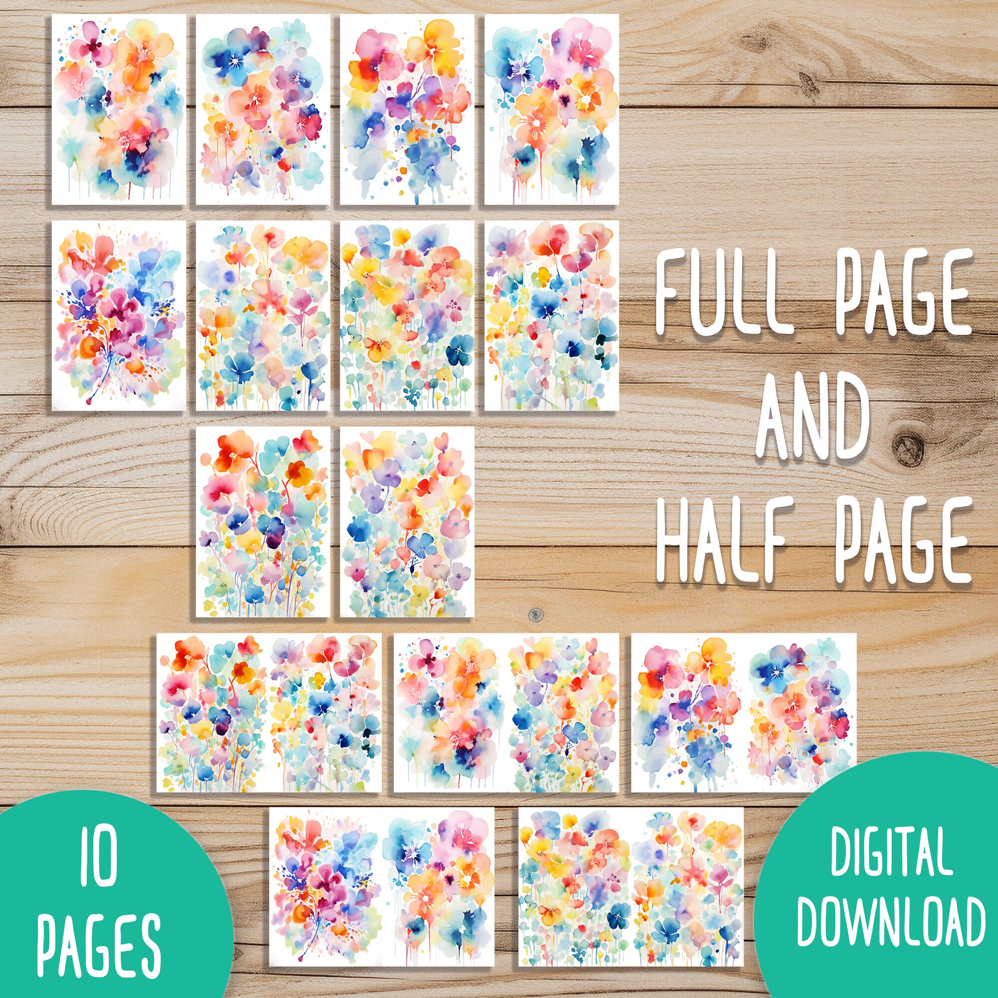 Loose Watercolour Flowers Reverse Colouring Pages, Instant Download ...