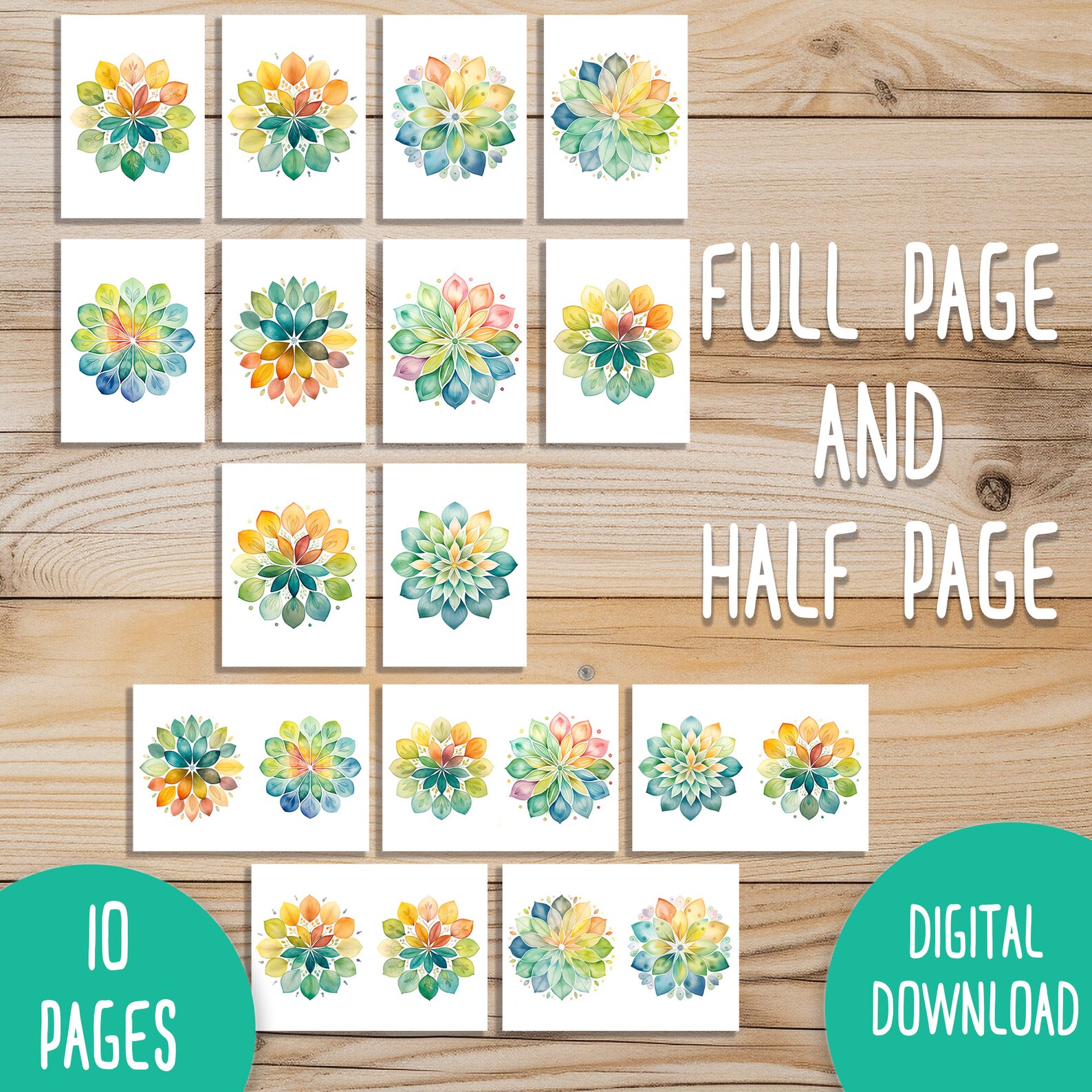 Rainbow Mandala Watercolour Reverse Colouring Pages, Instant Download ...