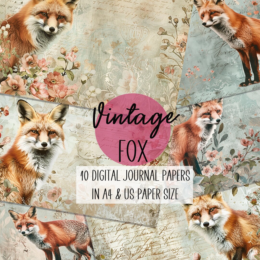 Vintage Fox Junk Journal Floral Printable Papers, Wildlife Collage Art ...