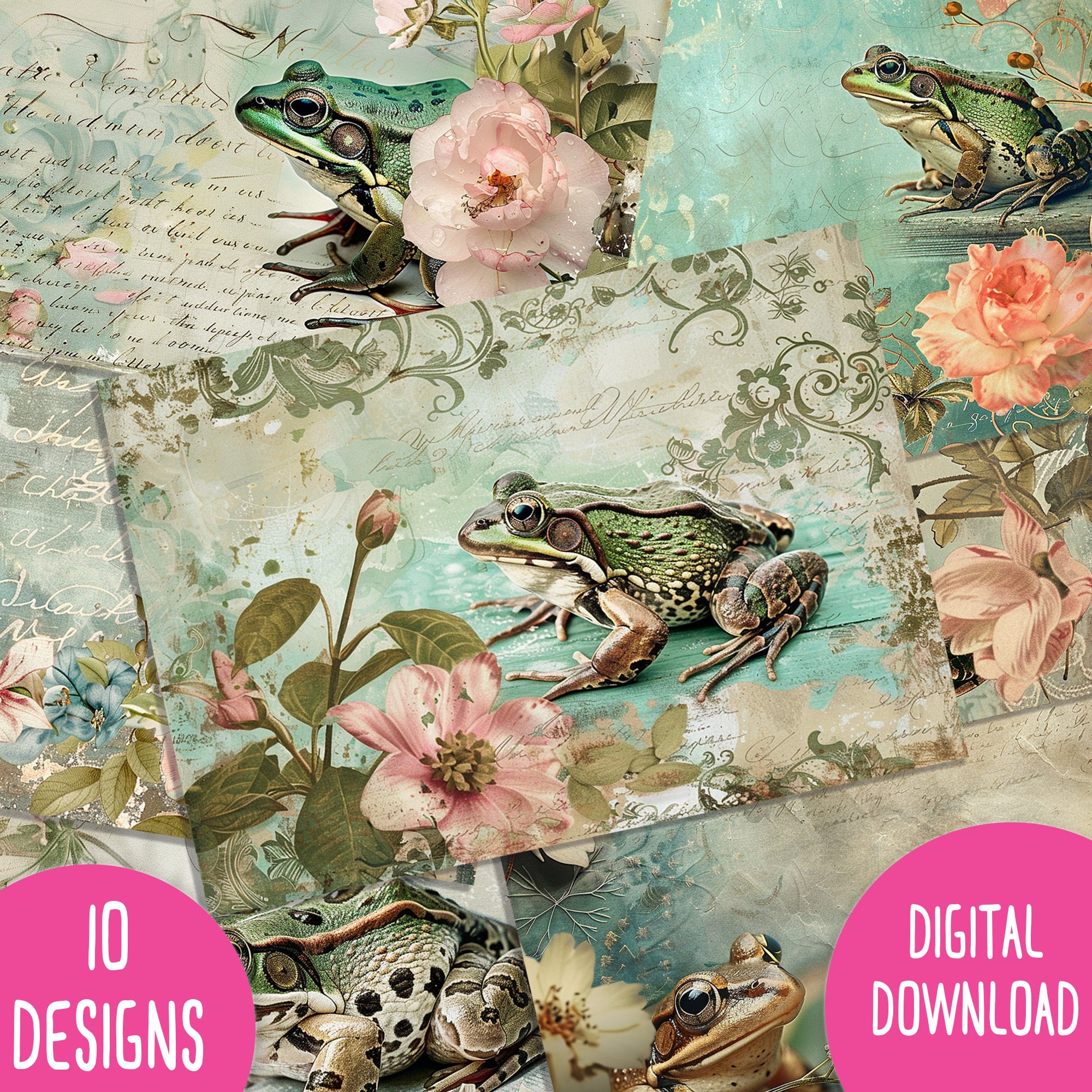 Vintage Frogs Junk Journal Digital Paper Pack, Instant Download Vintage ...