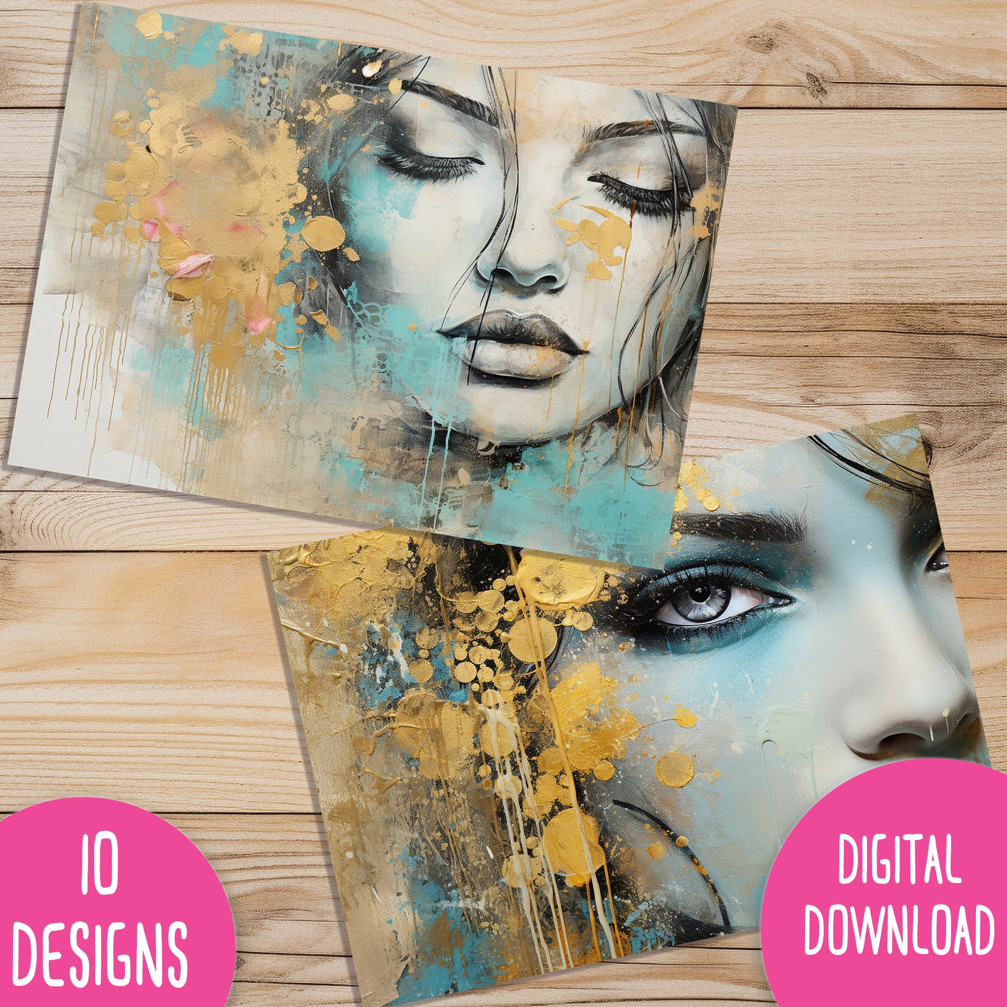 Mixed Media Faces Junk Journal Digital Paper Pack, Instant Download ...