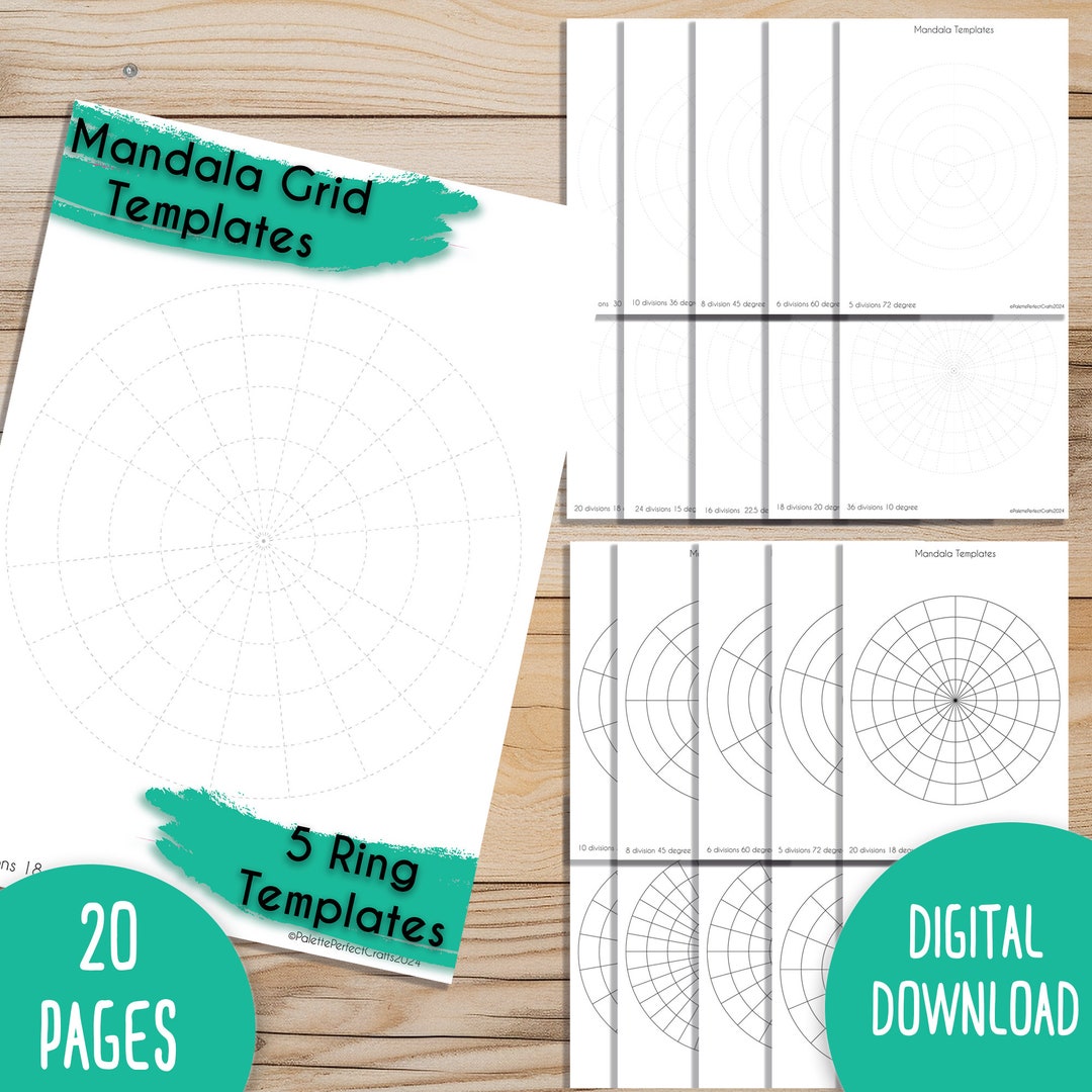20 Mandala Grid Templates 5 Ring Mandalas, Dark and Feint Line ...