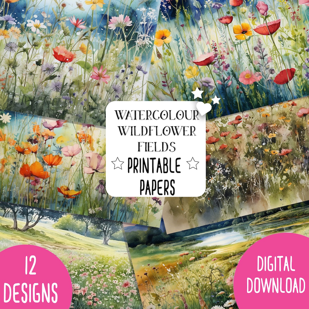Watercolour Style Wildflower Fields Junk Journal Flowers Printable ...
