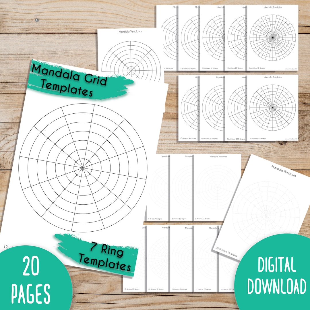 20 Mandala Grid Templates 7 Ring Mandalas, Dark and Feint Line ...