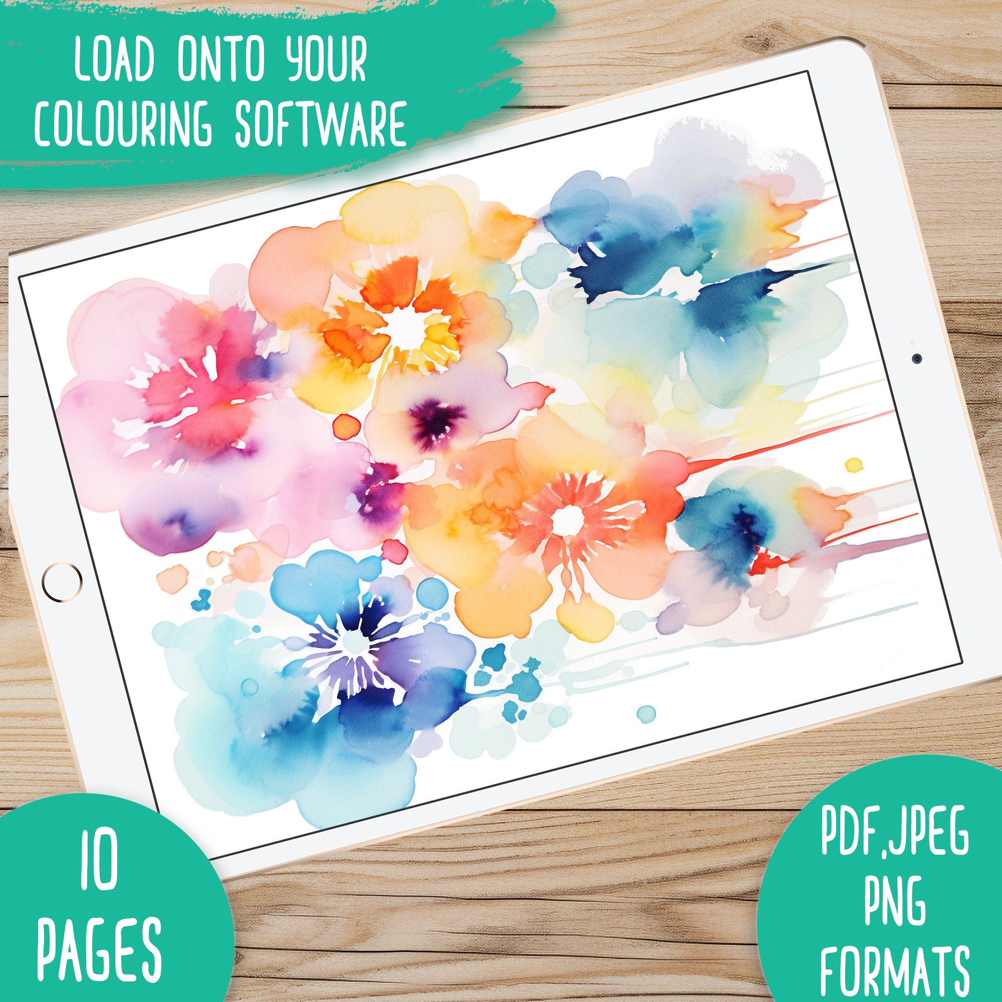 Loose Watercolour Flowers Reverse Colouring Pages, Instant Download ...