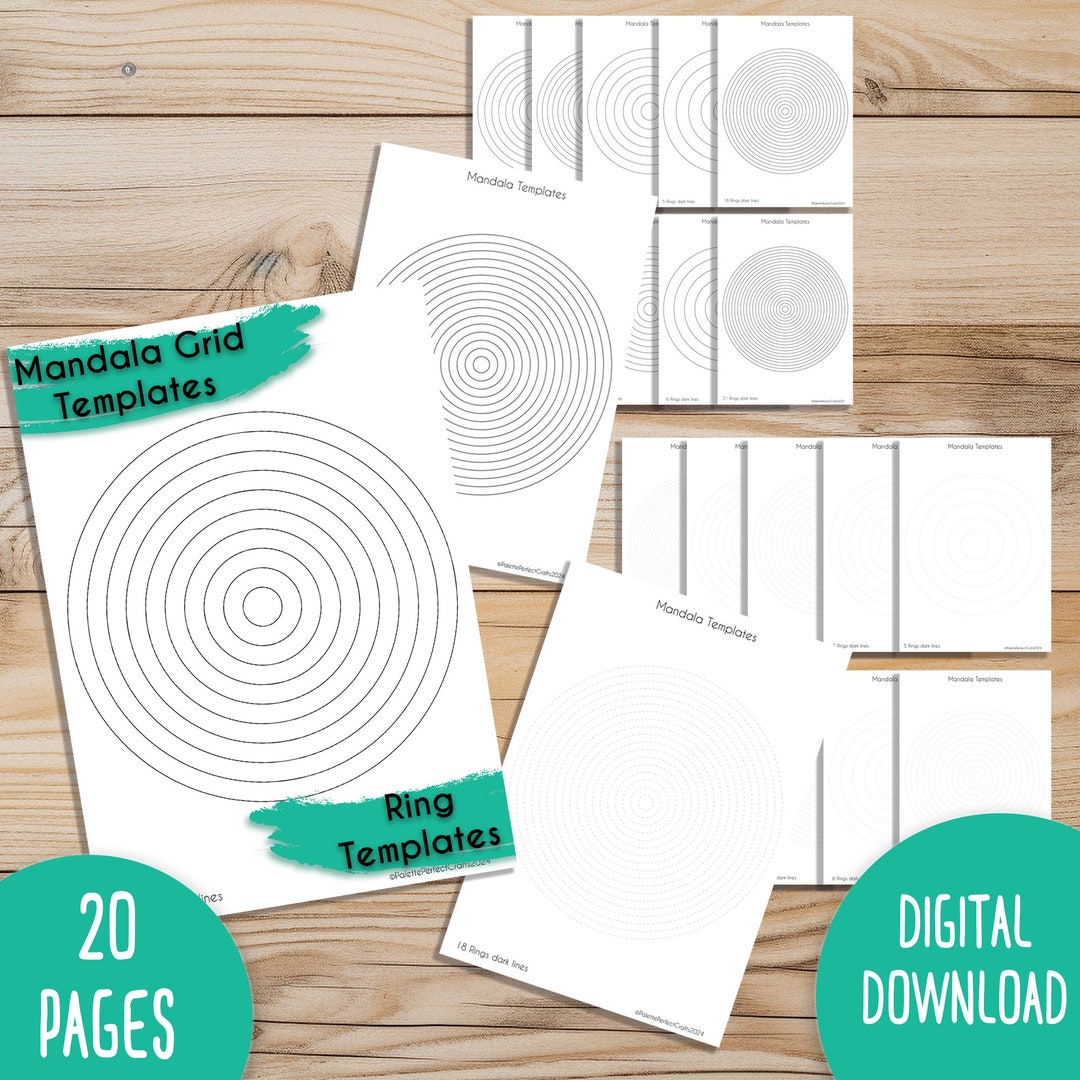 20 Mandala Grid Templates Ring Mandalas, Dark and Feint Line Templates ...