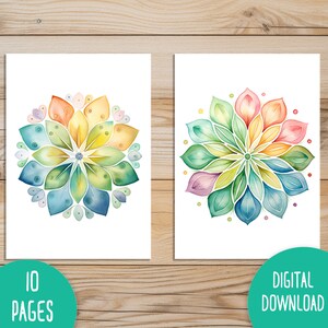 Rainbow Mandala Watercolour Reverse Colouring Pages, Instant Download ...