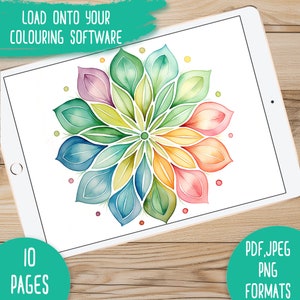 Rainbow Mandala Watercolour Reverse Colouring Pages, Instant Download ...